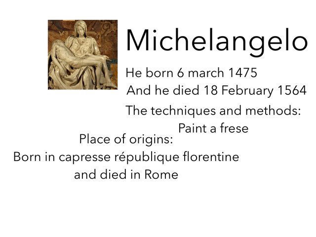 Michelangelo Free Activities online for kids in 5th grade by Isabelle Guay