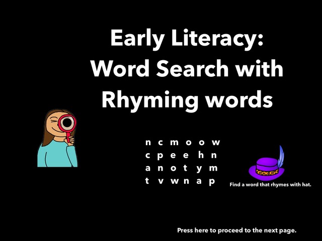 Early Literacy: Word Search For Rhyming Words Free Activities online ...