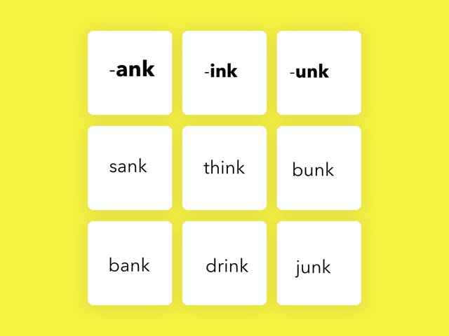 Glued sounds -ank, -ink, -unk Free Activities online for kids in ...