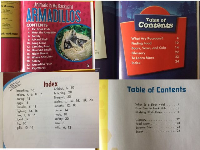Book Index Page For Kids