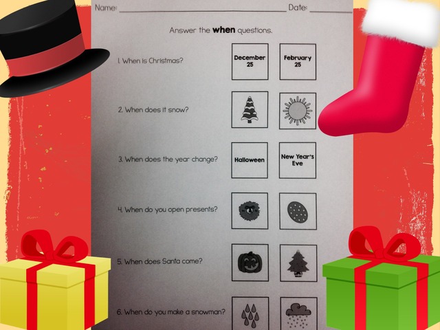 Answering Christmas "when" Questions Free Games online for kids in ...