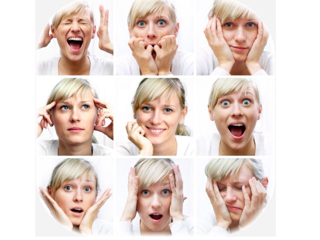 How is the woman feeling? Look at the different pictures and decide ...